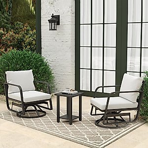 Patio Chairs Swivel Rocker Sets: 3Sets Aluminum Alloy Ensemble with 360° Swivel Rocking Chairs, Rust-Resistant Frame Cushions -Perfect for Backyard, Deck, Porch, and Balcony Decoration(2seat+1table)