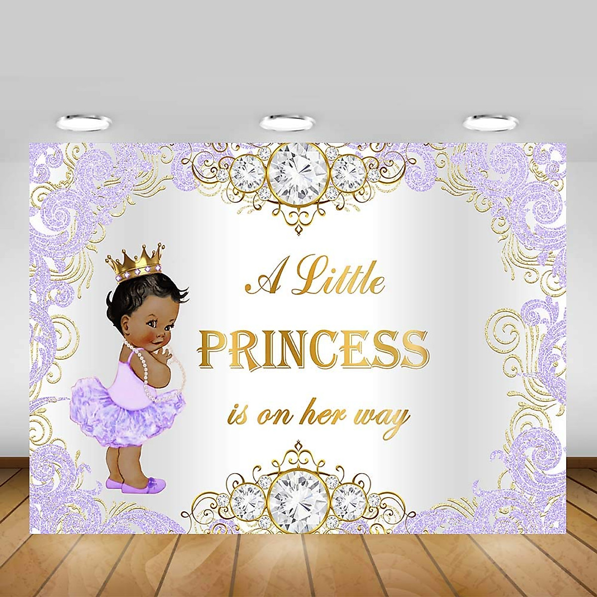Mehofoto Purple Princess Baby Shower Backdrop Royal Silver Purple Photography Background 7x5ft Vinyl Royal Princess Baby Shower Party Banner Decoration