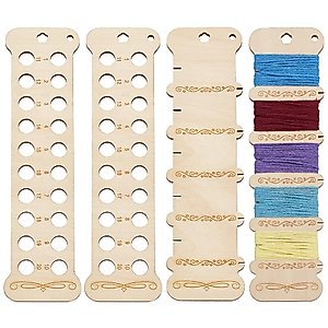 BENECREAT 4pcs 2 Sizes Wooden Embroidery Floss Organizer, 22-Holes with Numbers Winding Plate Board Card Rectangle Thread Project Cards for DIY Sewing Cross Stitch Storage Thread