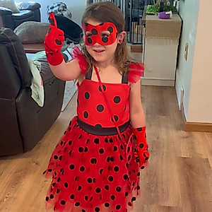 Uplus ME Ladybug Costume Girls Ladybug Dress Lady Bug Costumes for Kids Toddler Ladybird Dress Up Set for Halloween Birthday (3-4T/110)