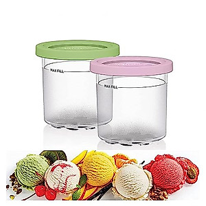 VRINO 2/4/6PCS Creami Pints and Lids, for Ninja Pints with Lids,16 OZ Creami Deluxe Airtight and Leaf-Proof for NC301 NC300 NC299AM Series Ice Cream Maker,Pink+Green-6PCS
