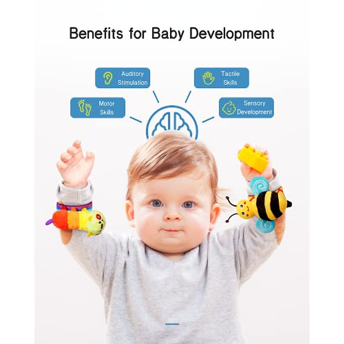 Baby Wrist Rattle Socks and Foot Finder Set, Perfect Baby Toys for 0-12 Months Newborn Boys and Girls As Baby Shower Gifts, Garden Bug Series