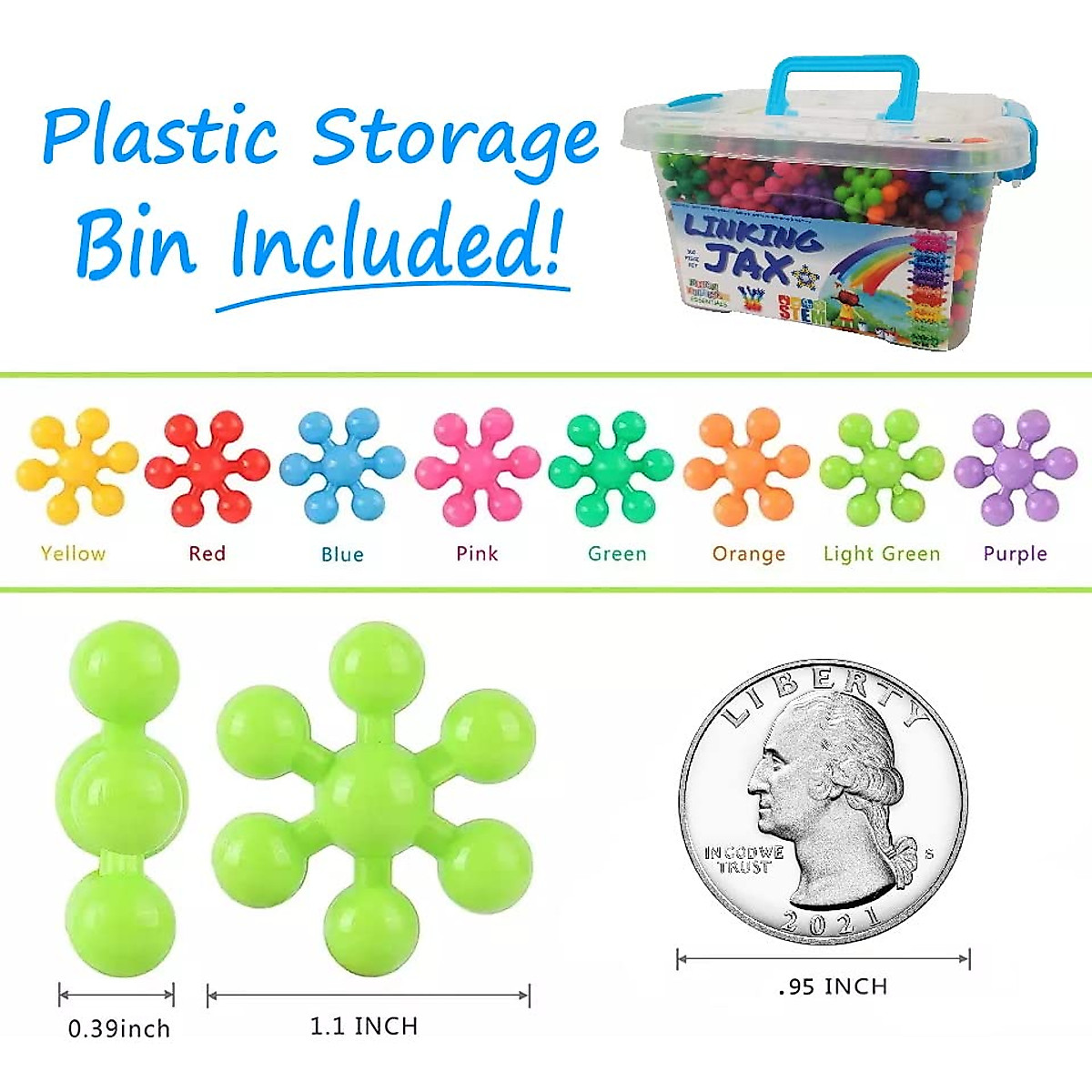 Nick Knack's Essentials 300 Pieces - STEM Interlocking Building Toy Set Linking Jax for Childhood Educational Development | Multicolored Classroom Set