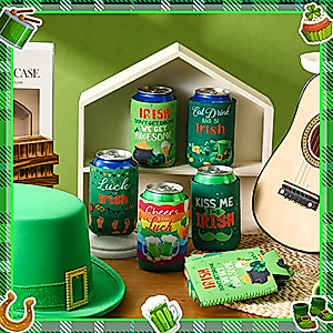 24 Pcs St. Patrick's Day Can Coolers Sleeves 8 Designs Insulated Funny Green Shamrock Irish Beverages Covers St. Paddy's Day Party Gift St. Patrick's Day Party Favor Decorations Party Supplies