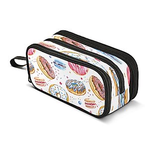 Large Pencil Case,Donuts Big Capacity Pencil Pouch 3 Compartments,Zipper Pencil Box, Back to School Supplies for Teen Girls Boy Student College Adults,Travel Essentials White