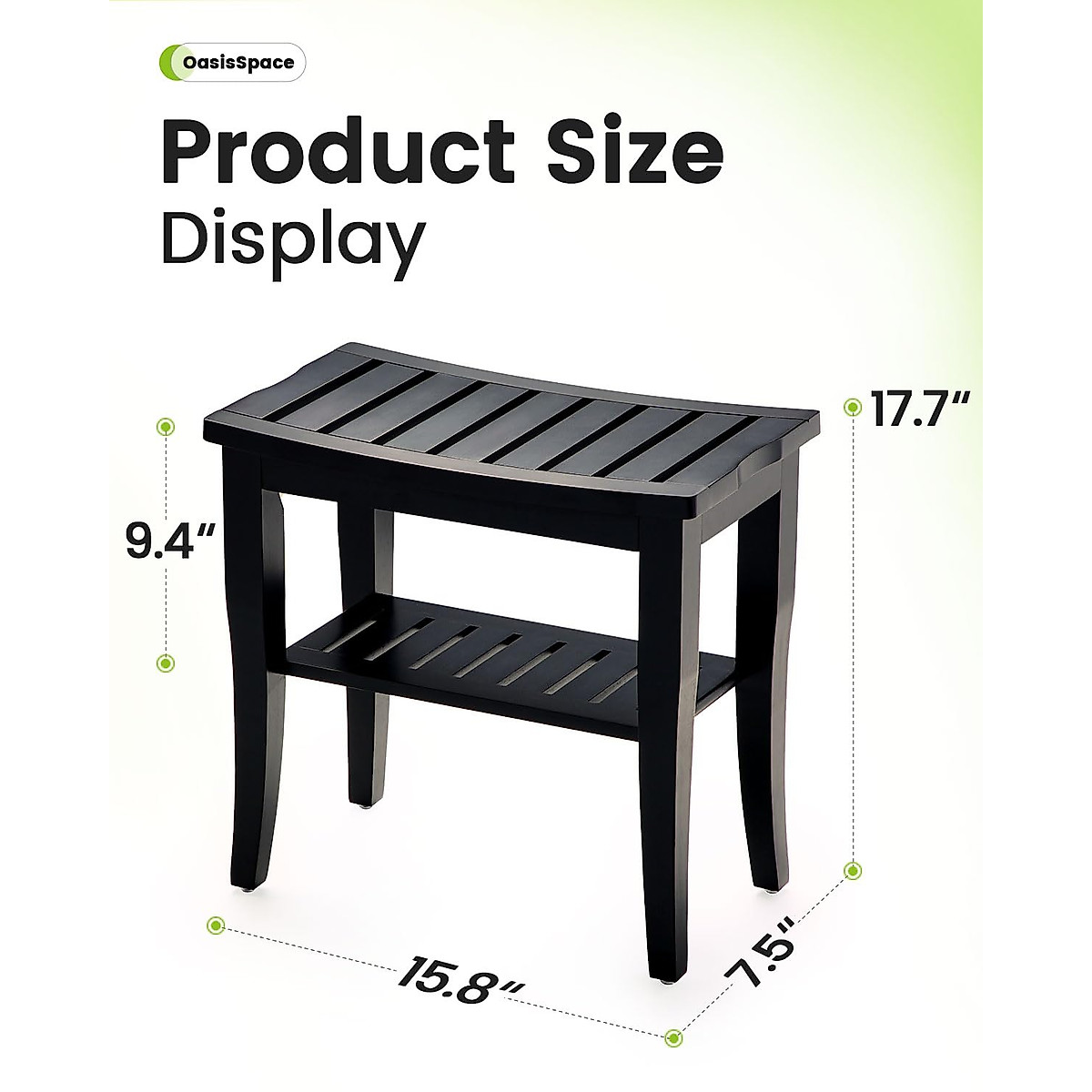 OasisSpace Bamboo Shower Bench with Storage Shelf, Waterproof Shower Chair Wooden Spa Bath Organizer Seat Stool for Inside Shower, Bathroom Bench Seat for Adults Seniors Elderly for Indoor or Outdoor