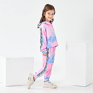 Axumity Toddler Baby Girls Clothes Long-sleeve Tie Dye Hoodie With Joggers Pants Fall Winter Outfits Set(5-6T)