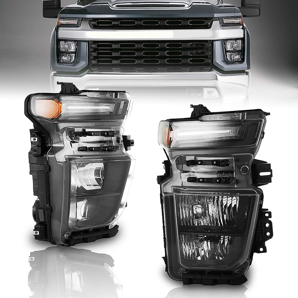 KARPAL Headlights Assembly Kit for 2020-2023 Chevy Silverado 2500HD 3500HD Halogen Headlights Driver + Passenger Side Pair Replacement 84738616 84738617 GM2502504 GM2503504