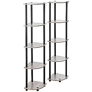 Furinno Turn-N-Tube 5 Tier Corner Display Rack 2 Pack, French Oak Grey/Black