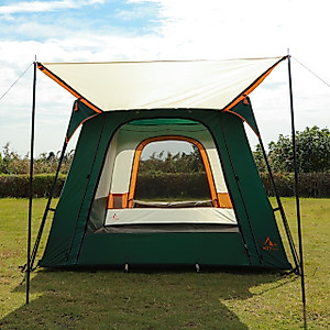 KTT Large Tent 6 Person,Family Cabin Tents,Straight Wall,3 Doors and 3 Windows with Mesh,Waterproof,Big Tent for Outdoor,Picnic,Camping,Family,Friends Gathering(Green)