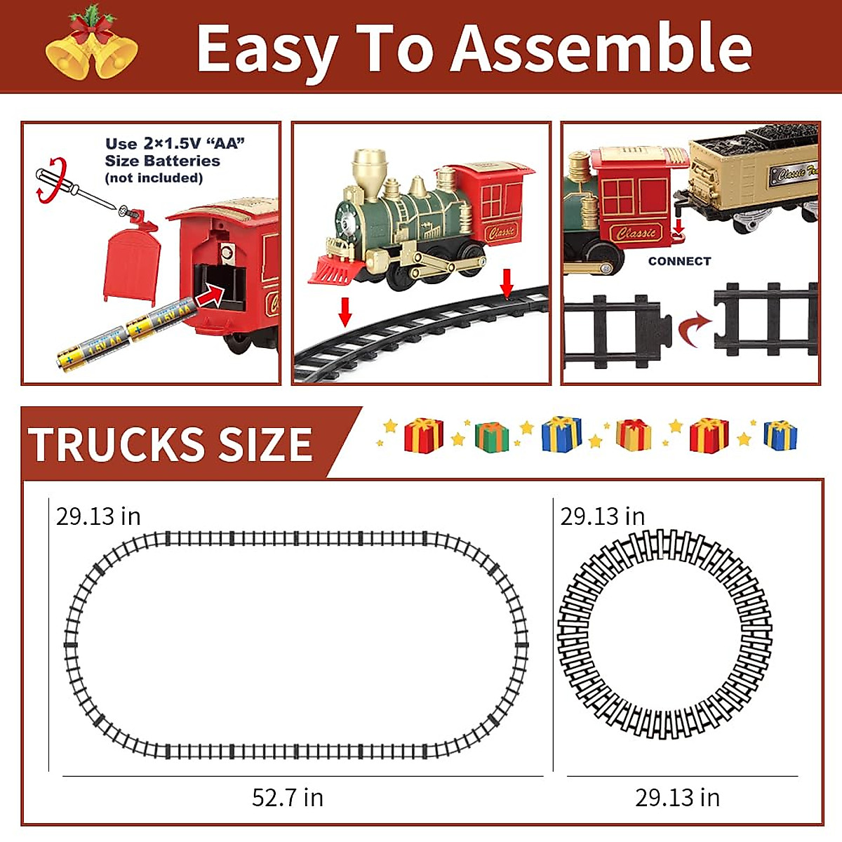 XINGYING Train Set - Electric Train Toys, Toddler Train w/Light and Sounds (ON/Off), Classical Train Sets for boys w/Locomotive,Carriages and Tracks,Christmas Toy Train Gifts for 3 4 5 6 Year Old Kids
