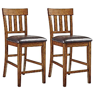 Signature Design by Ashley Ralene Traditional 26" Counter Height Faux Leather Seat Barstool, 2 Count, Brown