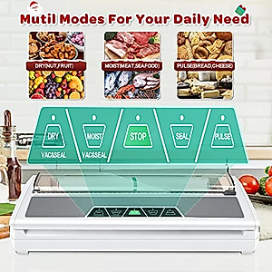 Vacuum Sealer Machine,Air System Vacuum Sealer with Dry, Moist & Pulse 3 Modes,with Bag Storage and Built-in Cutter,Food Sealer with Consecutive Seals