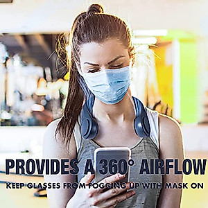 LEMOISTAR Bladeless Neck Fan,Wearable Personal Fan,Hands Free USB Rechargeable Battery Operated Cooling Hanging Fan,3 Turbo Motors, Headphone Design, 360° Cooling Fan for Women Men Sports(Blue)