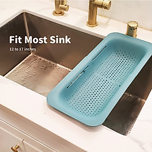 Makerstep Over the Sink Colander Strainer Basket - Expandable, Wash, Drain, and Dry. - New Home Kitchen Essentials, Multifunctional Kitchen Gadgets, Green