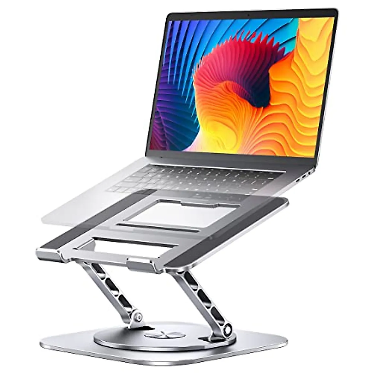 AOEVI Adjustable Laptop Stand with 360 Rotating Base, Computer Stand for Laptop Ergonimic Foldable Laptop Riser for Desk Compatible with MacBook Pro/Air Notebook up to 16 Inches, Silver