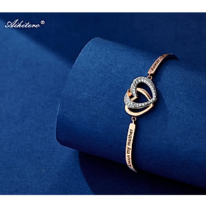 Aihitero Christmas Mom Gift, Engraved ‘Always My Mother Forever My Friend’ Interlocking Hearts Bangle Bracelet, Rose Gold Women Jewelry, Mama Mum Birthday Valentines Xmas Presents from Son Daughter