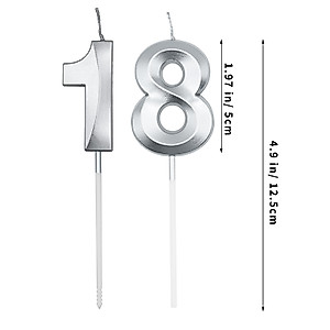 Silver 18th & 81st Birthday Candles for Cakes, Number 18 81 Candle Cake Cupcake Topper for Birthday Anniversary Party Decoration