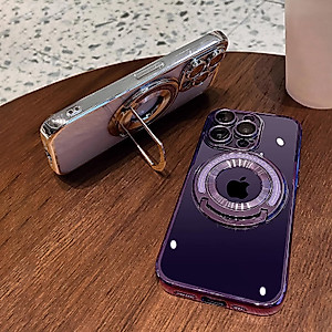 Uioeua Compatible with iPhone 13 Pro Max Magnetic Clear Kickstand Case,Luxury Plating Transparent Bracket MagSafe Case with Full Camera Lens Protector for iPhone 13 Pro Max Women Girl Men-Elegant Pink