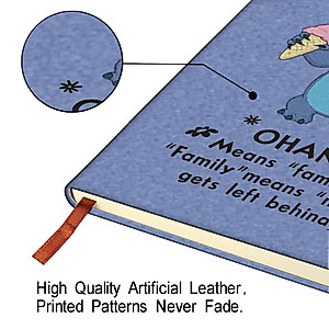 WHLBHG Stitch Gifts Ohana Gift Ohana Means Family Leather Lined Journal Notebook A5 Size Writing Notebook Funny Cartoon Movie Fans Gift Friendship Gift (Stitch Ohana blue)