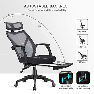 Dripex Ergonomic Office Chair Mesh Computer Desk Chairs with Lumbar Support/Adjustable Headrest/High Back/Wheels Arms, Swivel Rolling Chair for Home Office