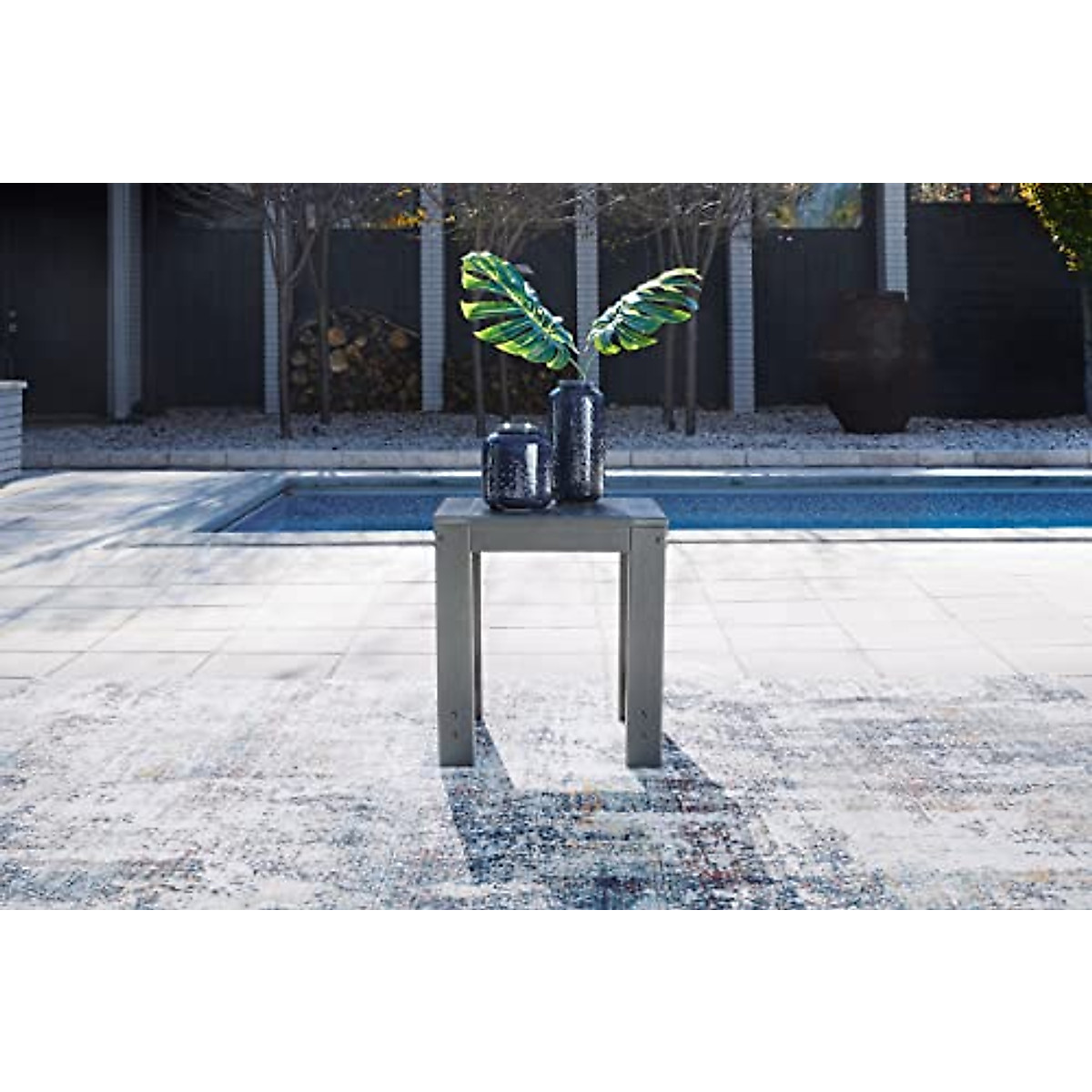 Signature Design by Ashley Amora Outdoor HDPE Patio End Table, Charcoal Gray