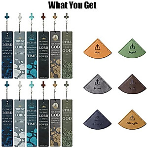 12 Pcs Bible Verses Bookmarks with Cross Pendants, Bookmark for Bible & 6 Pcs Leather Bookmarks, Page Corner Bookmarks.