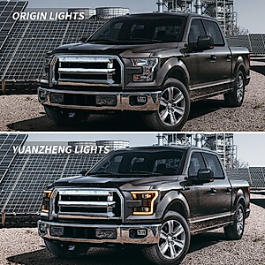 VLAND LED Headlights Compatible For [2015-2017 Ford F150 XL, XLT, Lariat, King Ranch, Platinum, Limited] With Dynamic Amber DRL & Turn Signal Lights, (Factory Halogen ONLY)