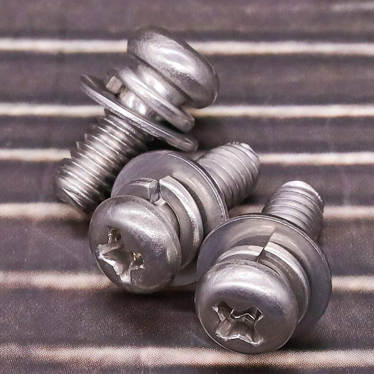 M4-0.7 x 6mm (100 Sets) Pan Head Machine Screws with Flat Washers and Lock Washers, Stainless Steel 304 (18-8), Phillips Drive, Full Coarse Thread UNC, Bright Finish