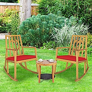 WYFDP Rocking Chair Acacia Wood arm Cushion Sofa Garden red