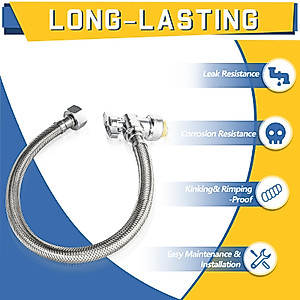1-Pack GUOFIS Stainless Steel Braided Flexible Faucet Connector,1/2" Nominal Push-fit Angle Stop Valve x 1/2" FIP, 18-Inch Length Faucet Supply Line Hose