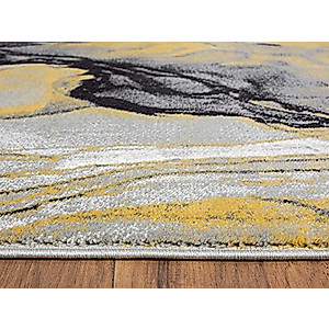 Abani Modern Grey & Yellow Marble 4' x 6' Area Rug, Rugs Arto Collection - Contemporary Colorful Abstract Liquid Style