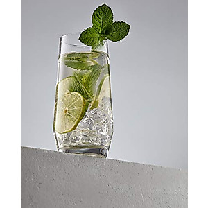 JoyJolt Gwen 18oz Highball Glasses, 4pc Tall Glass Sets. Lead-Free Crystal Glass Drinking Glasses. Water Glasses, Mojito Glass Cups, Tom Collins Bar Glassware, and Mixed Drink Cocktail Glass Set