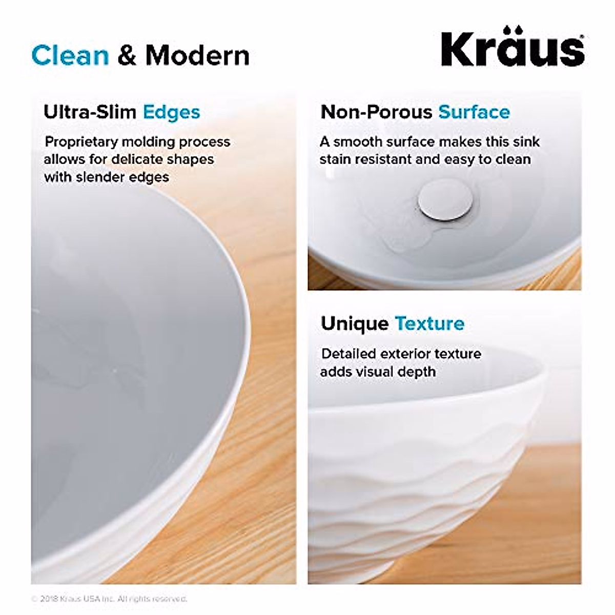 KRAUS Viva™ Round White Porcelain Ceramic Vessel Bathroom Sink with Pop-Up Drain, 16 1/2 in. D x 5 1/2 in. H, KCV-200GWH