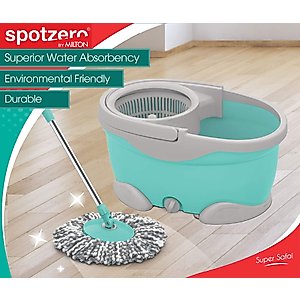 Spotzero Mop and Bucket with Wringer Set for Floor Cleaning with Wheels, 2 Microfiber Refills included, Extendable Handle, 360 Spinning System, (trapeadores con cubeta giratoria 360) Maxx Spin Mop