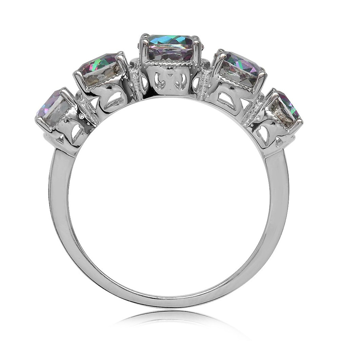 Silvershake 5 Stone Mystic Fire Topaz White Gold Plated 925 Sterling Silver Rope Ring Size 7