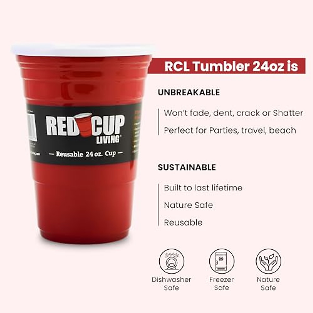 Red Cup Living 24 Oz Insulated Tumbler with Straw & Lid – Reusable Double Wall Travel Cup, Spill-Proof for Hot & Cold Drinks, Large Plastic Big Grip Easter Celebration Glass for Men & Women