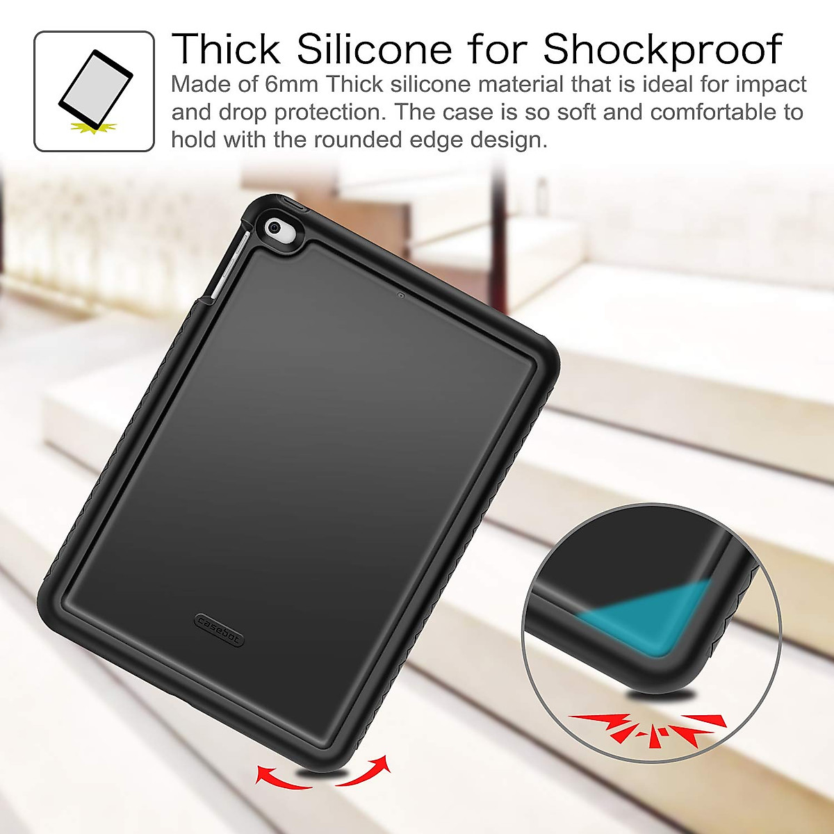 Fintie Case for iPad 6th / 5th Generation (2018/2017), iPad Air 2 / Air 1 (9.7 Inch) - [Mighty Shield] Heavy Duty Anti Slip Shock Proof Kids Friendly Drop Protection Silicone Cover, Black