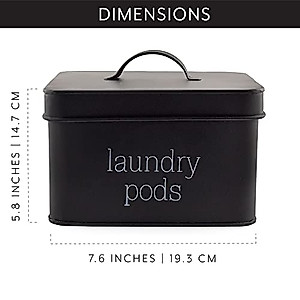 AuldHome Enamelware Laundry Pod Holder (Black), Modern Farmhouse Laundry Pod Storage Container