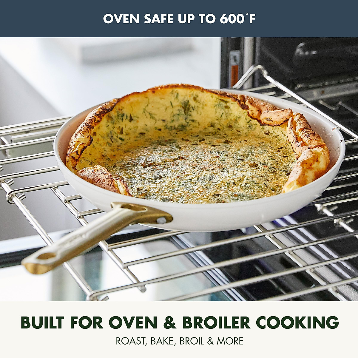 GreenPan Reserve 8” 10” and 12” Frying Pan Set, Induction Suitable, Ceramic Nonstick Hard Anodized Skillets, PFAS & PFOA-Free, Dishwasher and Oven Safe, Gold Handles, Navy, Taupe, Cream