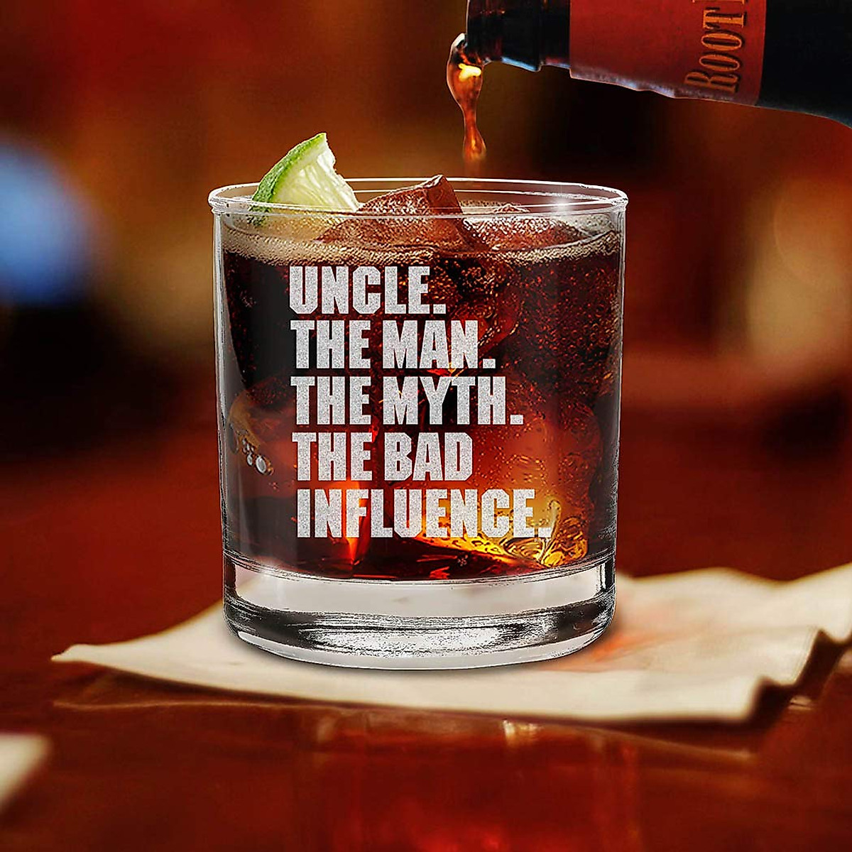 shop4ever® Uncle. The Man. The Myth. The Bad Influence. Engraved Whiskey Glass Uncle Birthday Gift