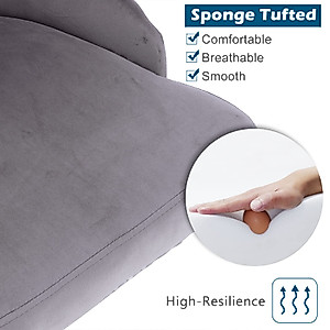 VINGLI Grey Velvet Armless Home Office Desk Chair with Gold Base/Wheels, Small Cute Vanity/Makeup Chair with Back for Bedroom, Upholstered Adjustable Rolling Swivel Nail Chair for Women/Girls