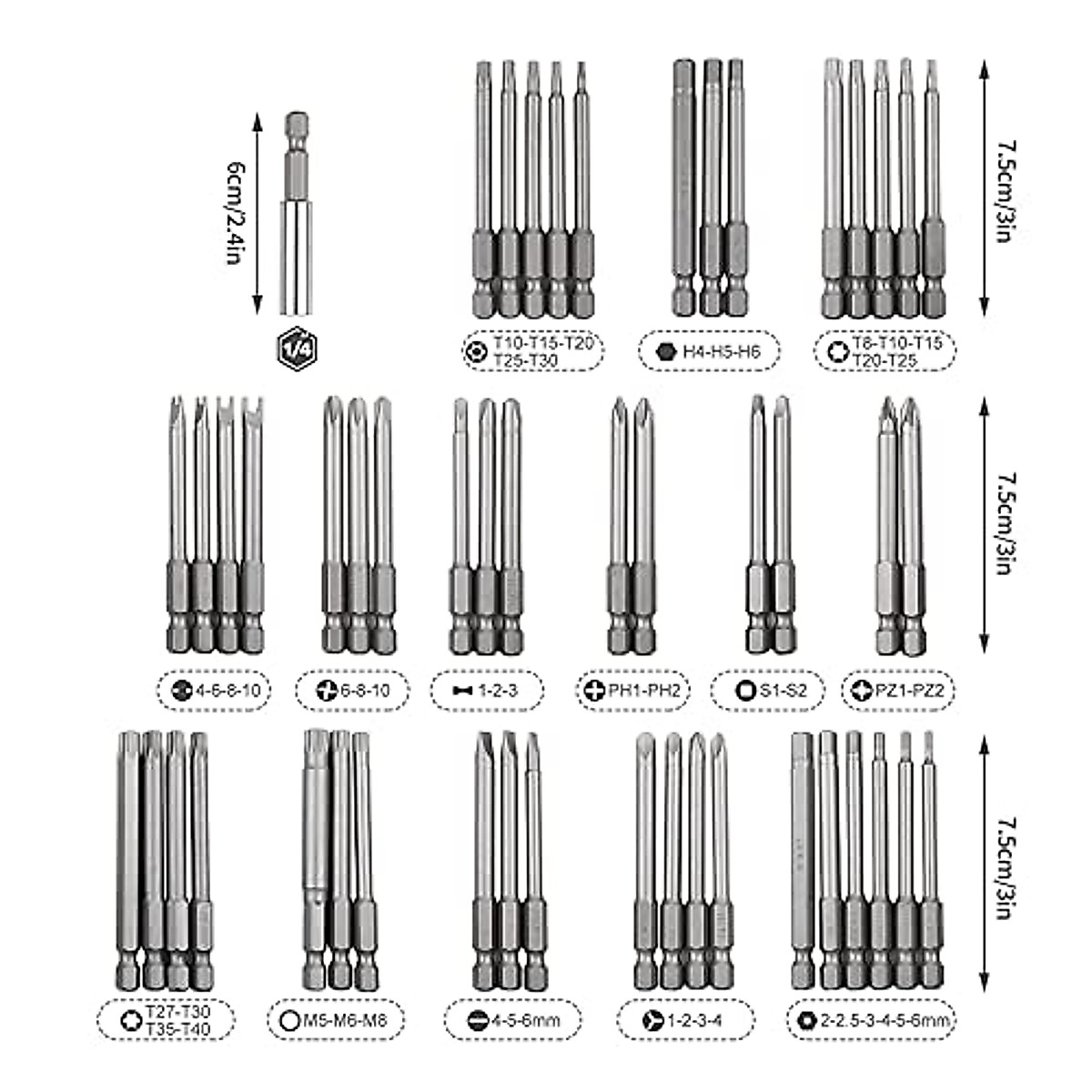 Screwdriver Bit Set, Sunsbell Security Bit Set Extra Long Magnetic Driver Kit, Drill Screwdriver Bit Set, Screw Driver Bits with Case, Hex, Star Bits, Square, Spanner Bits - 50Pcs