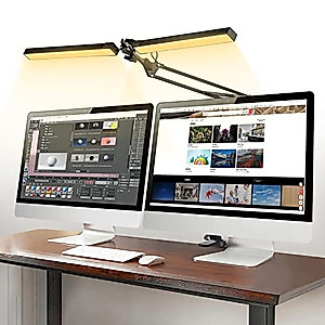 EOOKU LED Desk Lamps with Clamp, Double Head Swing Arm Desk Lamps for Home Office, Task Lamp Architect 24W 160pcs LED Lights Eyes-Care, 3 Color Modes, Stepless Dimming, Flexible Gooseneck Arms