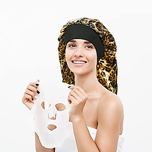 4 Pieces Satin Sleep Cap for Long Hair and Dreadlock, Extra Large 2 PCS Solid Color and 2 PCS Floral Pattern Sleeping Bonnet for Women