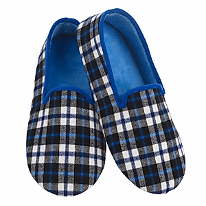 Snoozies Mens Slippers - Non-Skid Slippers for Men - Light Weight Plaid - Blue - X-Large