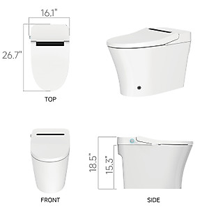 WELLFOR Smart Toilet Bidet Elongated, 4 Level of Water Temperatures, 0.15-0.75Mpa Water Pressures, with Remote, Auto Flush, 4 Level of Drying Temperature Heated Seat, Water-air Mixed Spray, White