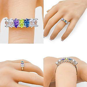 Central Diamond Center Marquise Cut Lucita Mothers Birthstone Ring w/ 1 to 7 Simulated Birthstones - Sterling Silver-Size 9