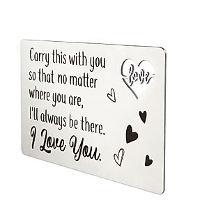 YODOCAMP Engraved Wallet Inserts Card Anniversary Card Gifts for Men, I love you Card，Metal Wallet Card Love Note, Couple Gifts for Men, Boyfriend, Husband Gifts from Wife