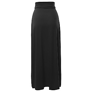 A2Y Basic Foldable High Waist Floor Length Maxi Skirts Black XL